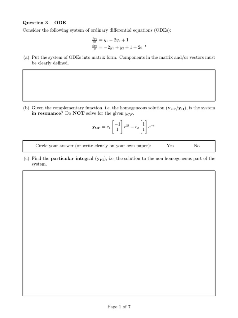 Ode Pde Questions Pdf Ordinary Differential Equation Applied And Interdisciplinary Physics 