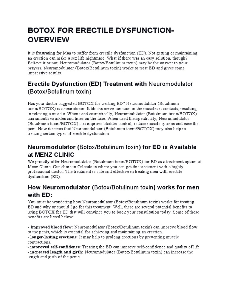Botox For Erectile Dysfunction-Final | PDF | Botulinum Toxin | Clinical ...