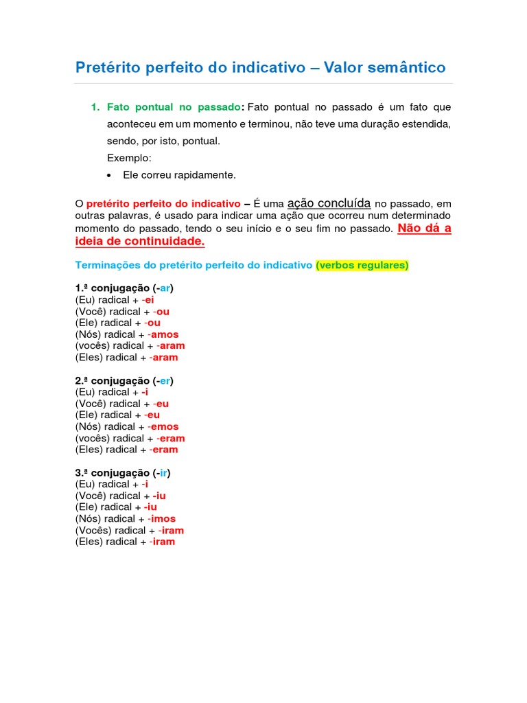 Pretérito Perfeito Do Indicativo | PDF | Linguística