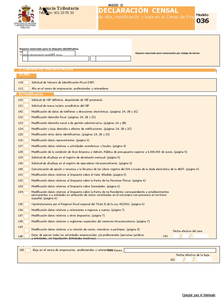 Modelo 036 | PDF | Impuestos | Impuesto sobre la renta