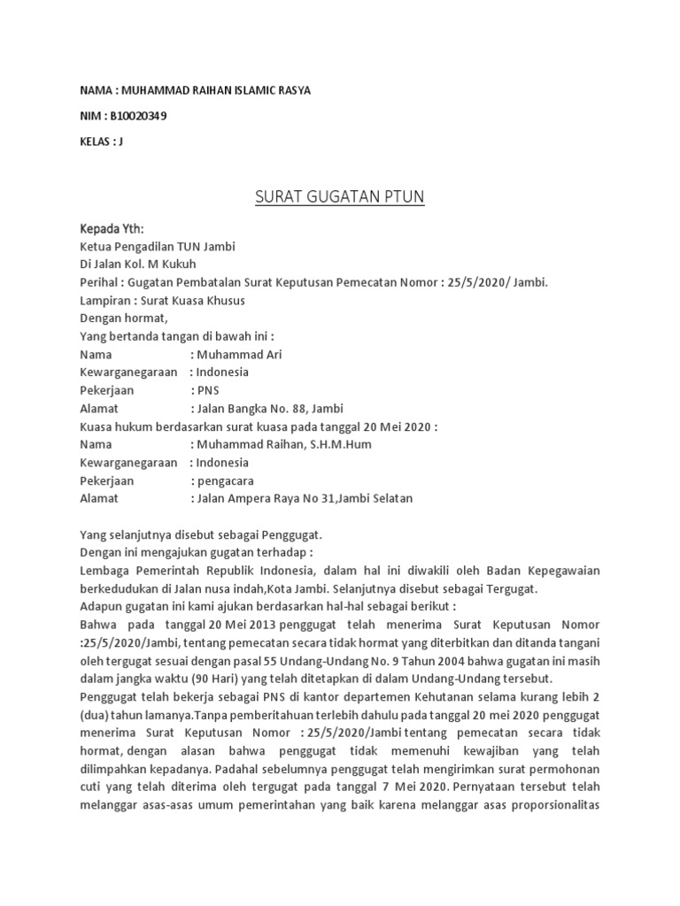 Contoh Surat Gugatan PTUN | PDF | Hukum