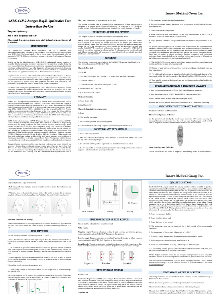 Innova SARS Cov 2 Antigen Test IFU | PDF | Infection | Virus