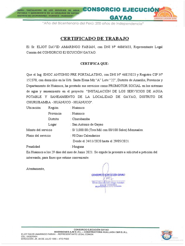 Certificado Gayao Agua | PDF