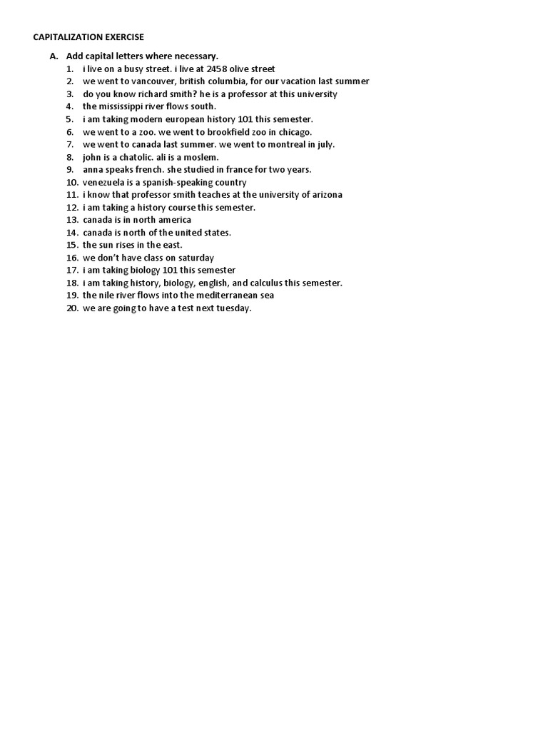 Capitalization Exercise | PDF