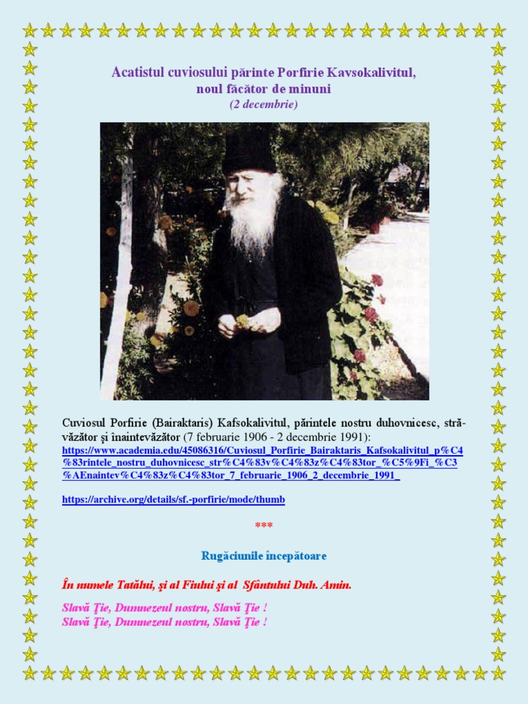 Acatistul Cuviosului Parinte Porfirie Ka | PDF