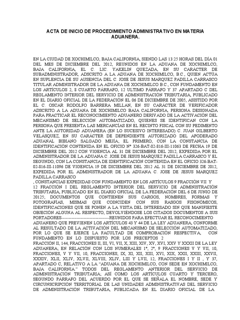 Acta de Inicio del Procedimiento PAMA | PDF | aduana | El comercio ...