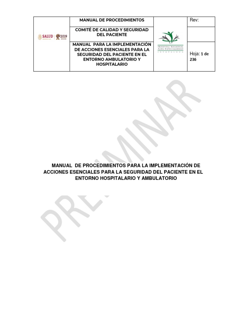 Manual de Procedimientos para La Implementación de Acciones Esenciales para La Seguridad Del ...