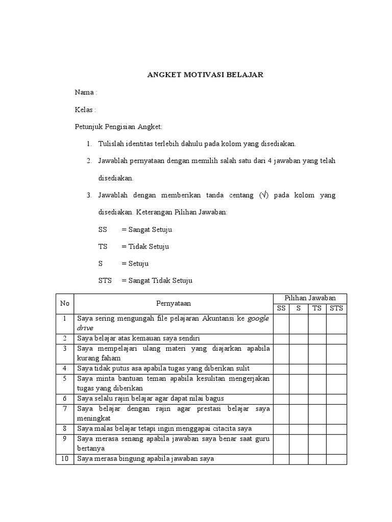 Angket Motivasi Belajar | PDF