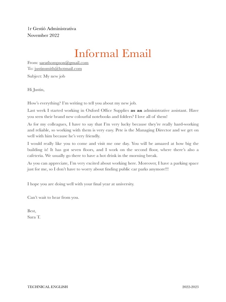 Informal Email Sample | PDF