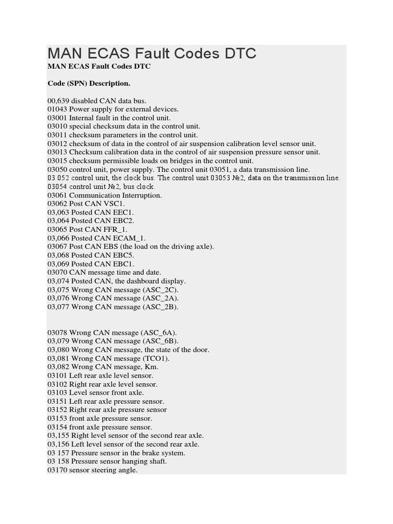 MAN ECAS Fault Codes DTC | PDF | Axle | Vehicle Parts