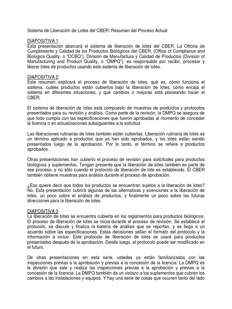 Proceso de Liberación de Lotes del CBER | PDF | Vigilancia | Información