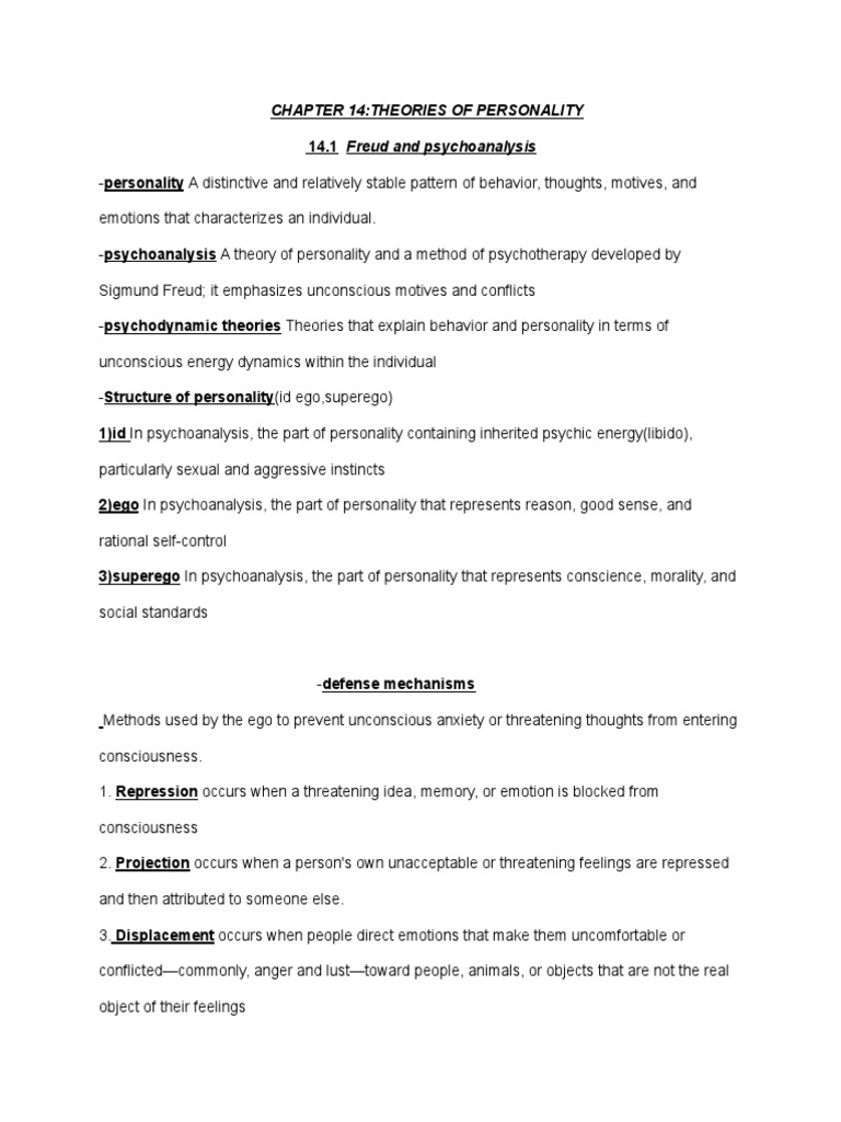Chapter 14 Theories of Personality | PDF | Id | Psychoanalysis