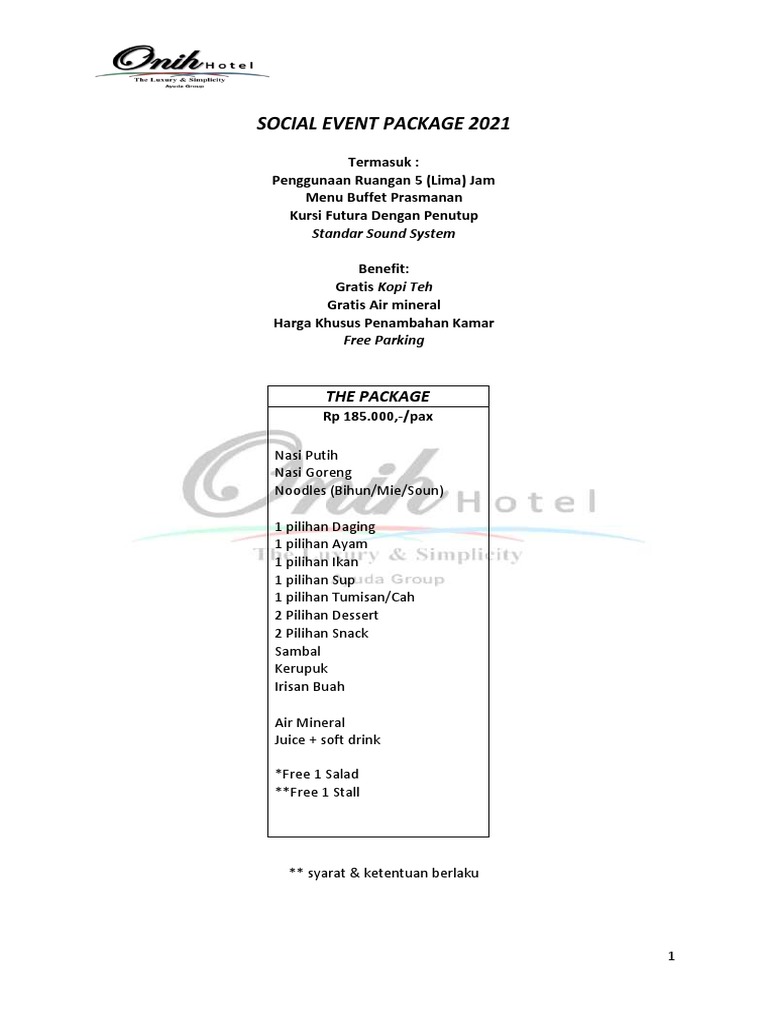 Social Event - Onih Hotel | PDF | Regional & Ethnic Food | Asian Cuisine