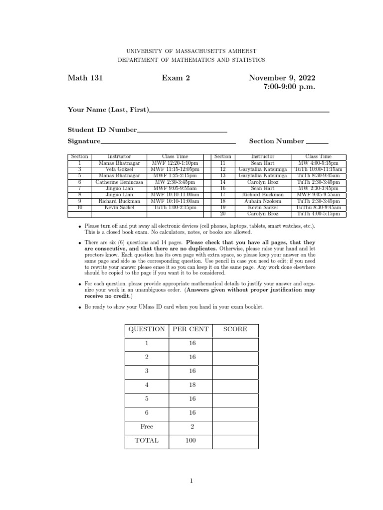 Math 131 Exam 2 Instructions and Questions | PDF | Radioactive Decay | Physical Quantities