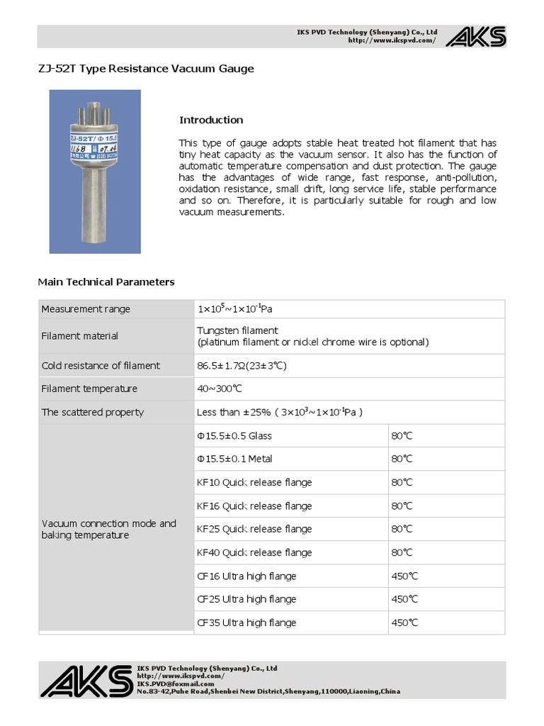 ZJ 52T Type Resistance Vacuum Gauge | PDF