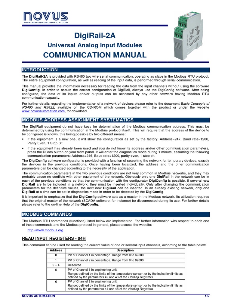 DigiRail-2A Modbus Communication Manual | PDF | Computer Network | Parameter (Computer Programming)