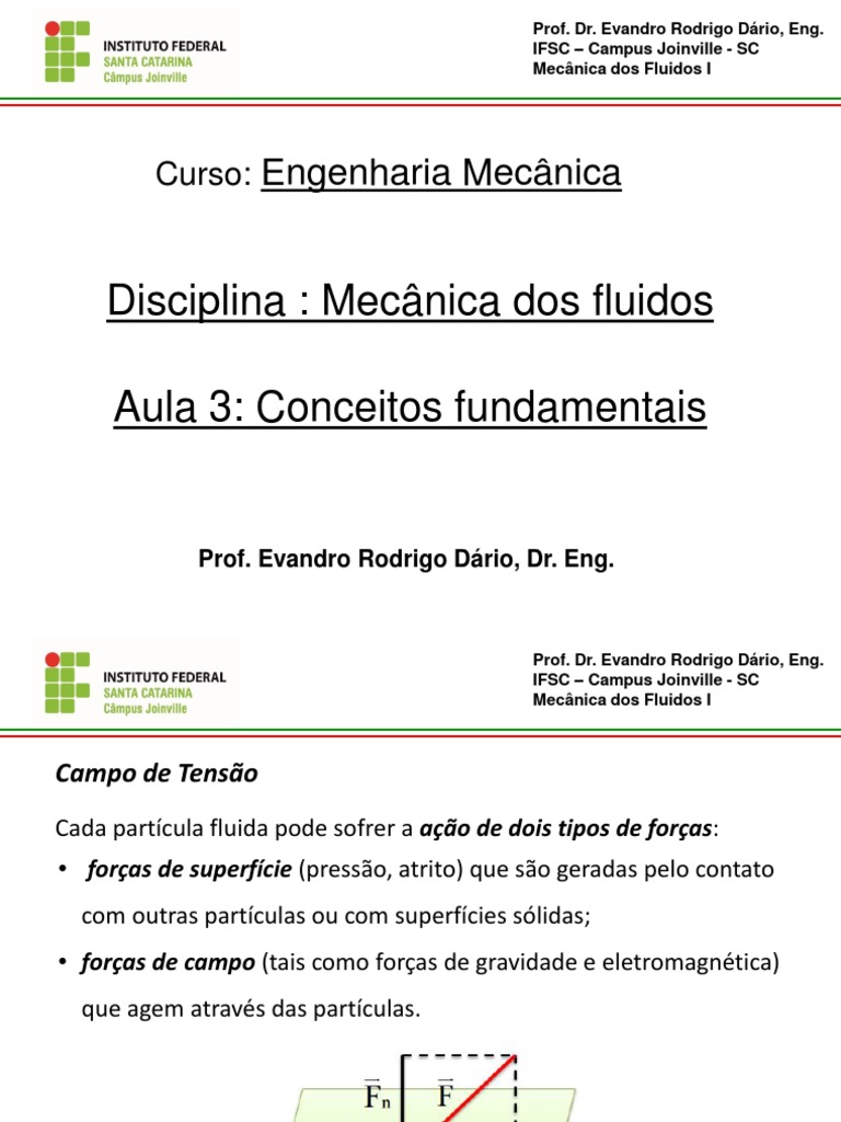 MecFlu I - Aula 3 - Conceitos Fundamentais | PDF | Estresse (Mecânica) | Mecânica dos fluidos