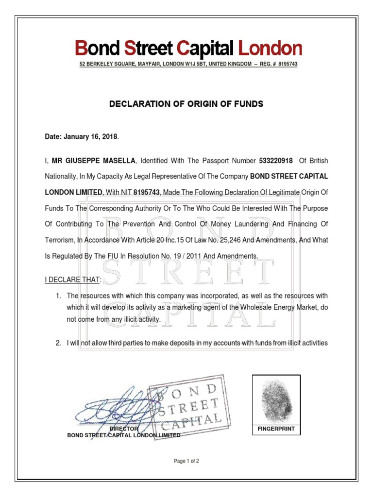 Declaration Of Origin