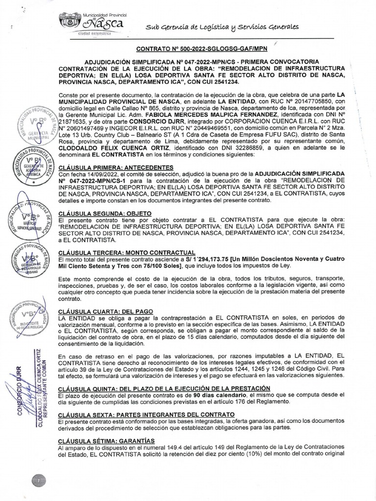 Contrato Consorcio DJRR y Ficha Ruc | PDF