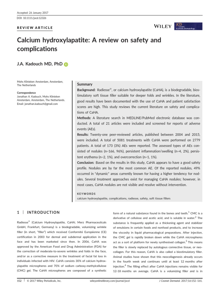 Kadouch J 2017 Calcium Hydroxylapatite A Review On Safety And