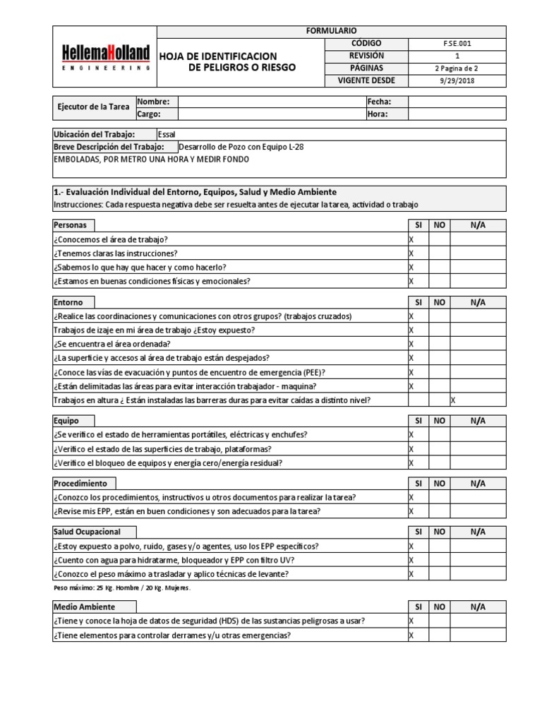 F.se.001 Hoja de Identificacion de Peligros o Riesgo | PDF | Seguridad ...