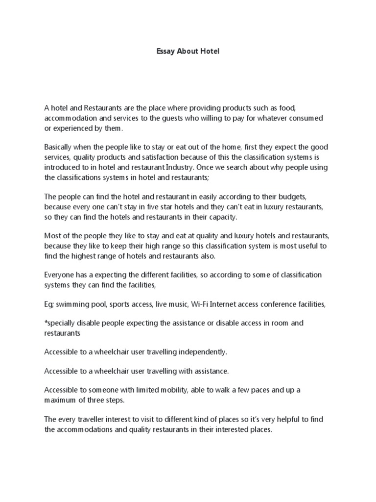 Essay About Hotel | PDF
