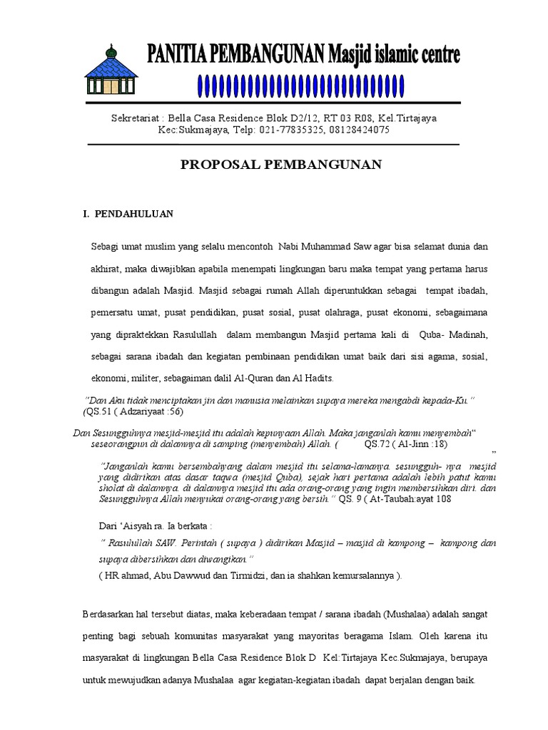 Proposal Pembangunan Mushalaa Al-Bait | PDF | Perjalanan