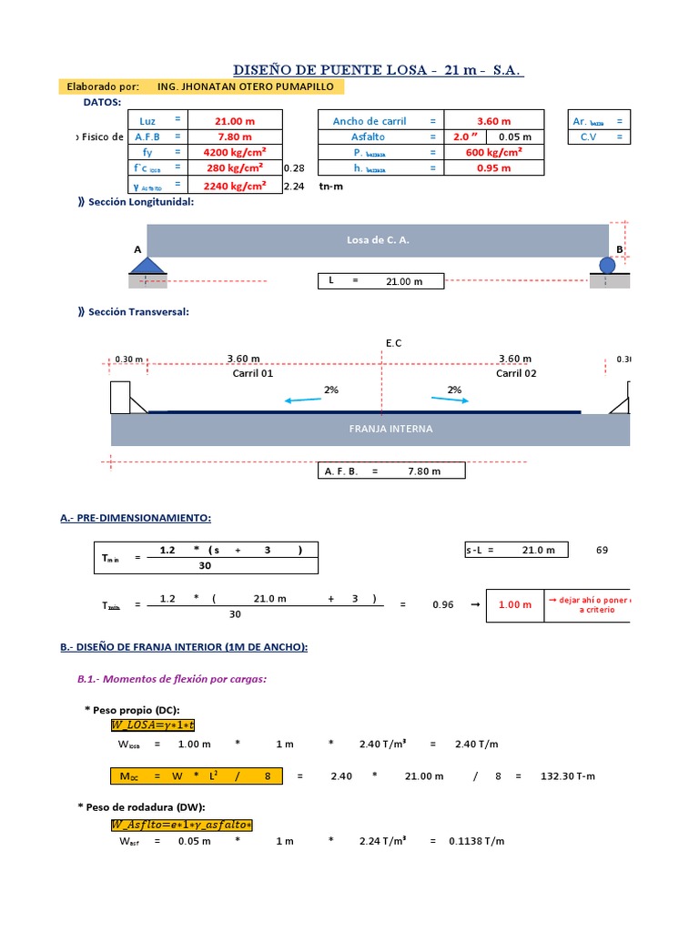 Diseño De Losa De Puente De 21 M Pdf Ingeniero Civil Física