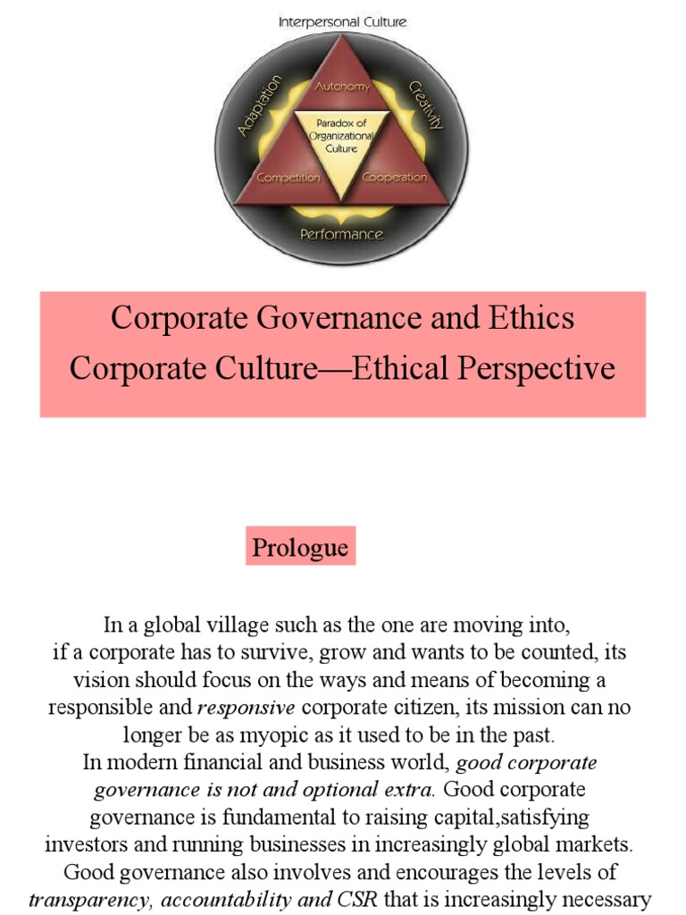 Corporate Governance and Ethical Culture | PDF | Organizational Culture ...