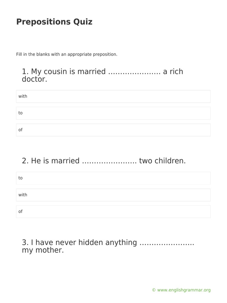 Prepositions Quiz | PDF