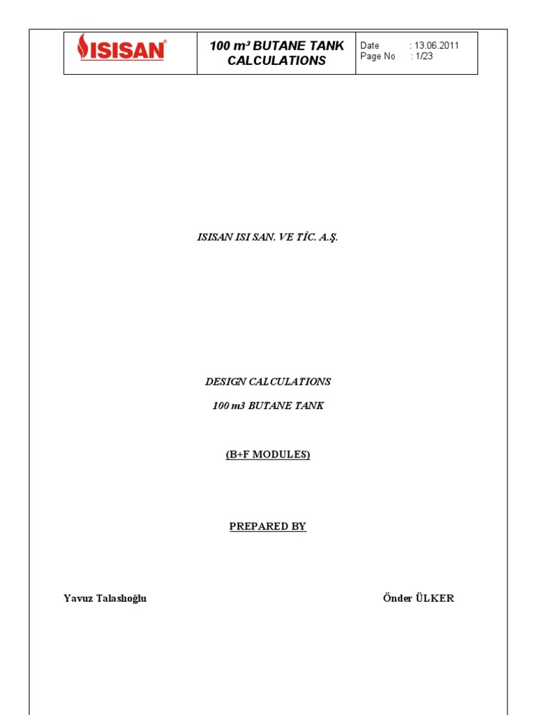 100 m³ Butane Tank Design Calculations | PDF | Bending | Stress (Mechanics)