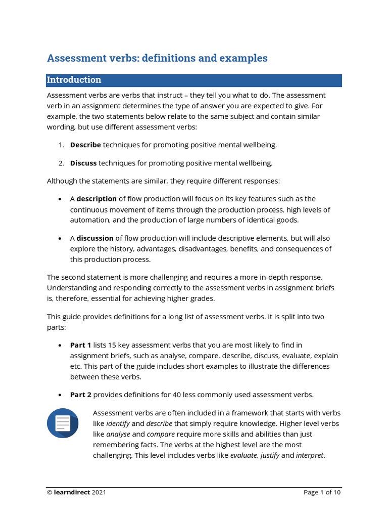 Assessment Verbs-Definitions and Examples - v2 | PDF | Chair | Information