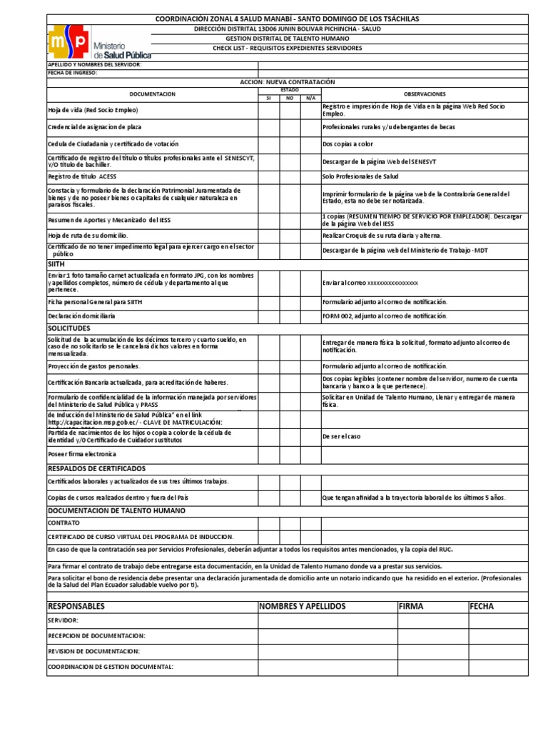 Check List de Expedientes Requisitos Ingresos Nuevo | PDF