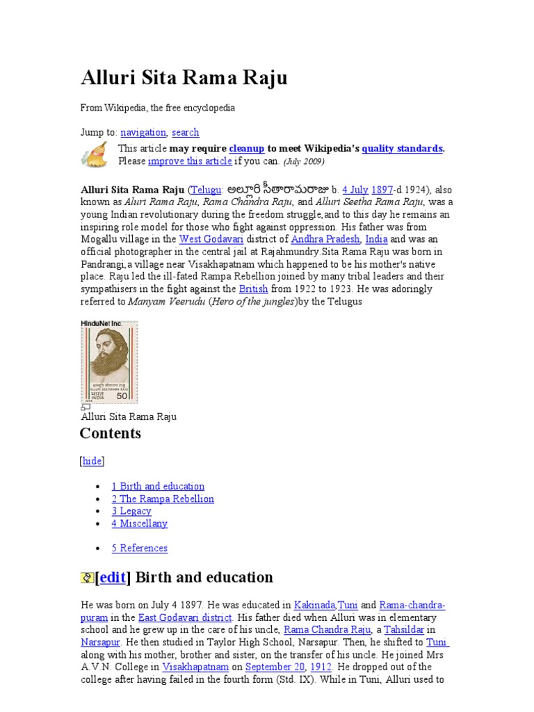 Alluri Sita Rama Raju - Indian Revolutionary Leader Against British ...