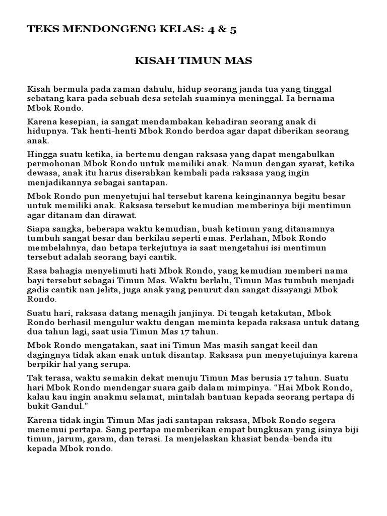 Kisah Timun Mas | PDF