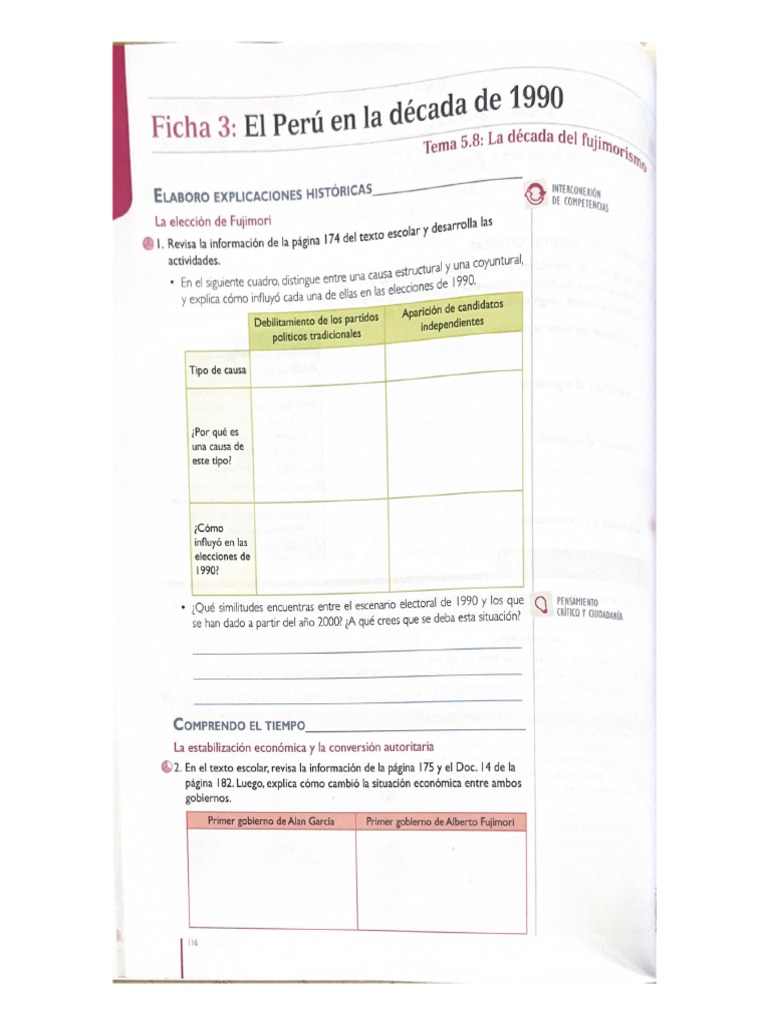 Ficha 3 El Perú en La Década de 1990 | PDF