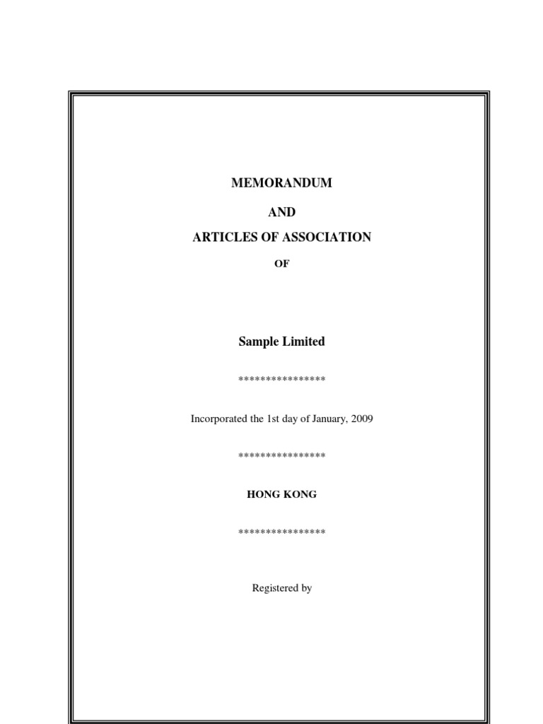 Sample Memorandum & Articles of Association | PDF