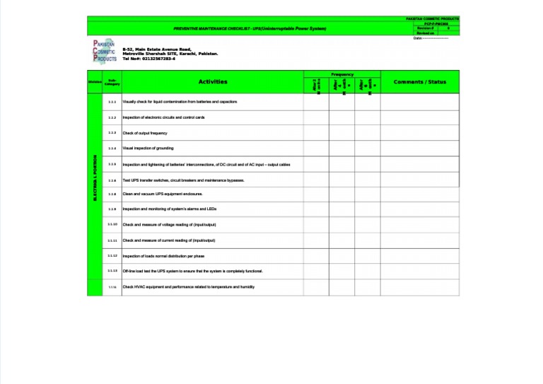 Mtto de Ups Preventivo Check List | PDF | Electronics | Electromagnetism