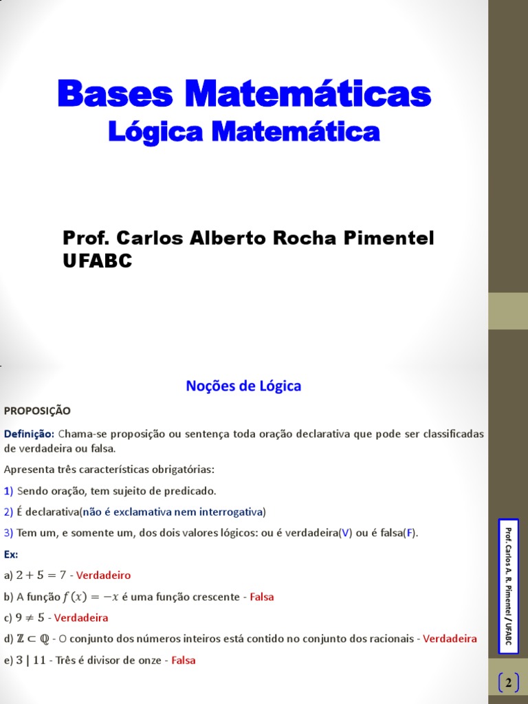 2 - Bases Matemáticas I - Lógica Matemática - Versão 1 | PDF | Lógica ...
