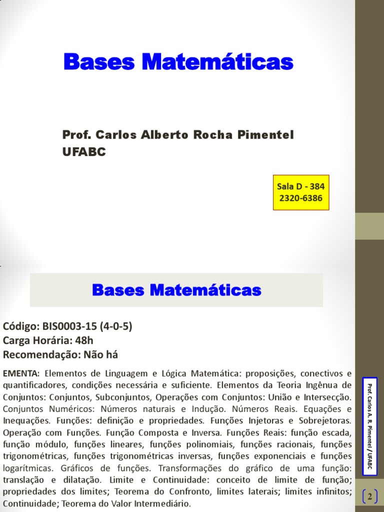 1 - Bases Matemáticas I - Ementa - Versão 1 | PDF | Função (Matemática ...