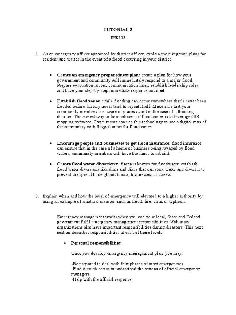 Tutorial 3 Ihs113 | PDF | Emergency Management | Emergency