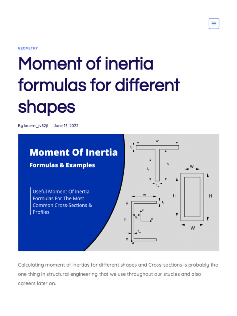 Moment of Inertia Formulas For Different Shapes Structural Basics | PDF | Bending | Beam (Structure)