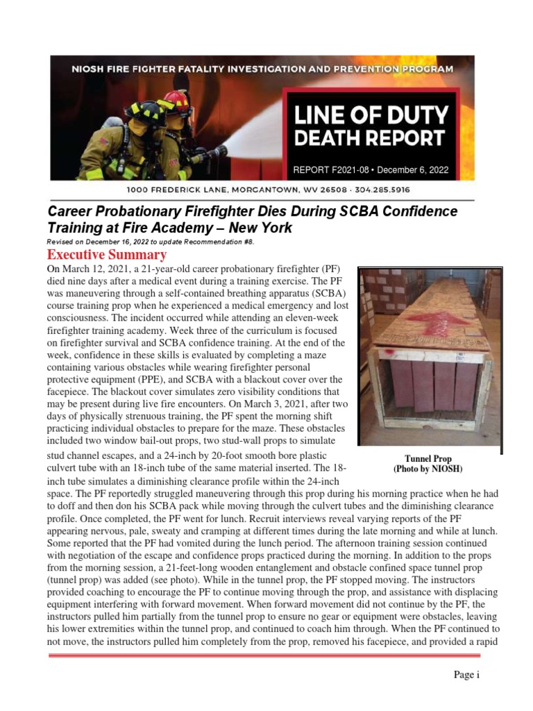 Career Probationary Firefighter Dies During SCBA Confidence | PDF ...