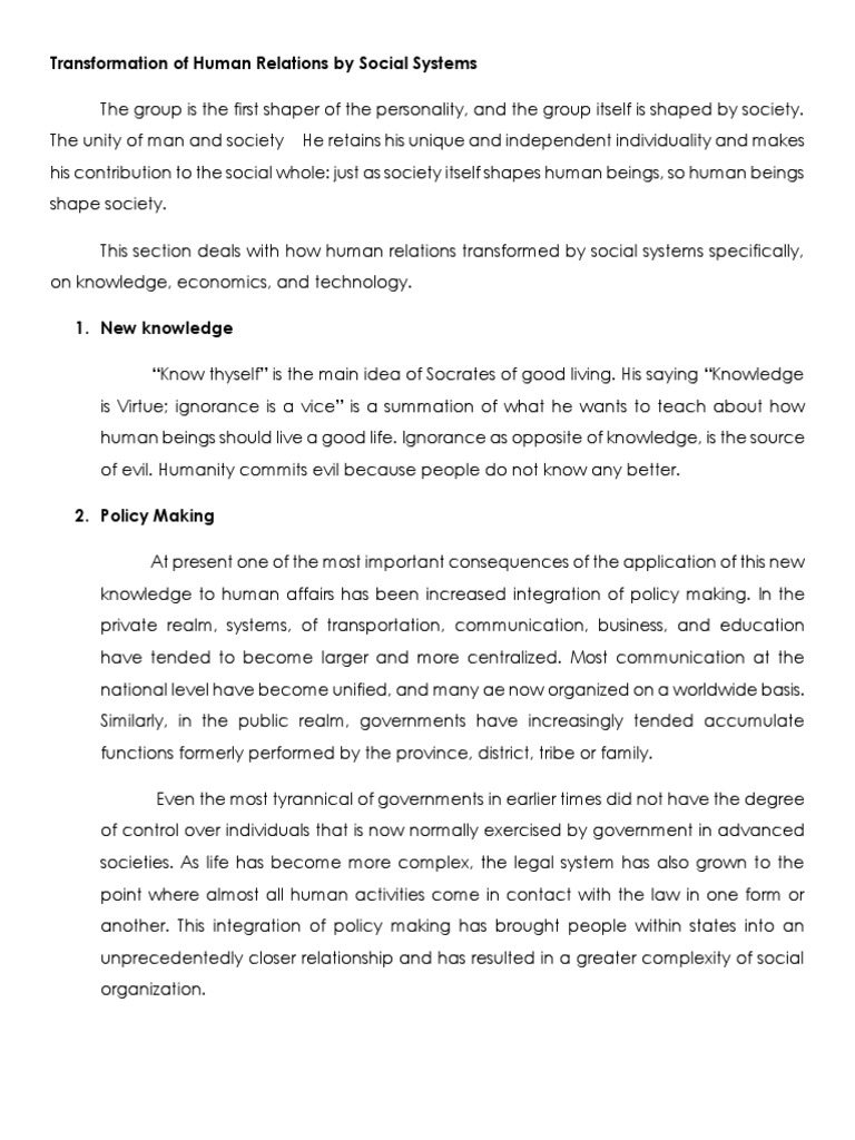 Transformation of Human Relations by Social Systems | PDF | Society ...
