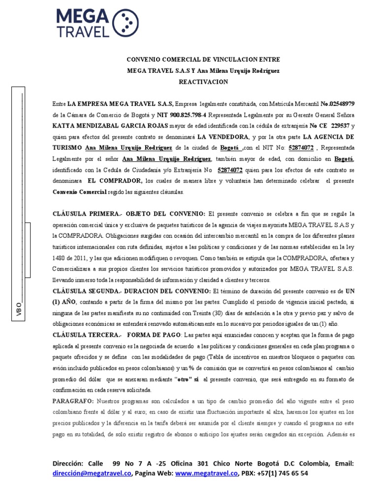 Convenio Comercial Mega Travel y Agencia | PDF | Marketing | Factura