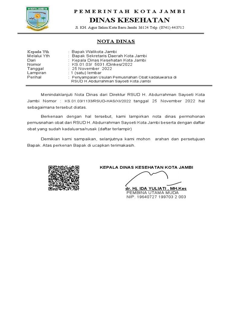 Nodis Pemusnahan Obat Dan Lampiran LKP RSUD HAS | PDF