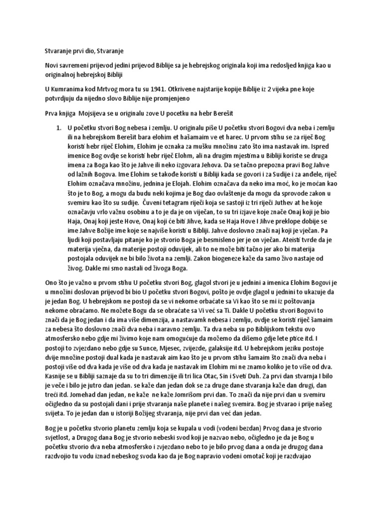 Biblija Stvaranje 1 Dio | PDF