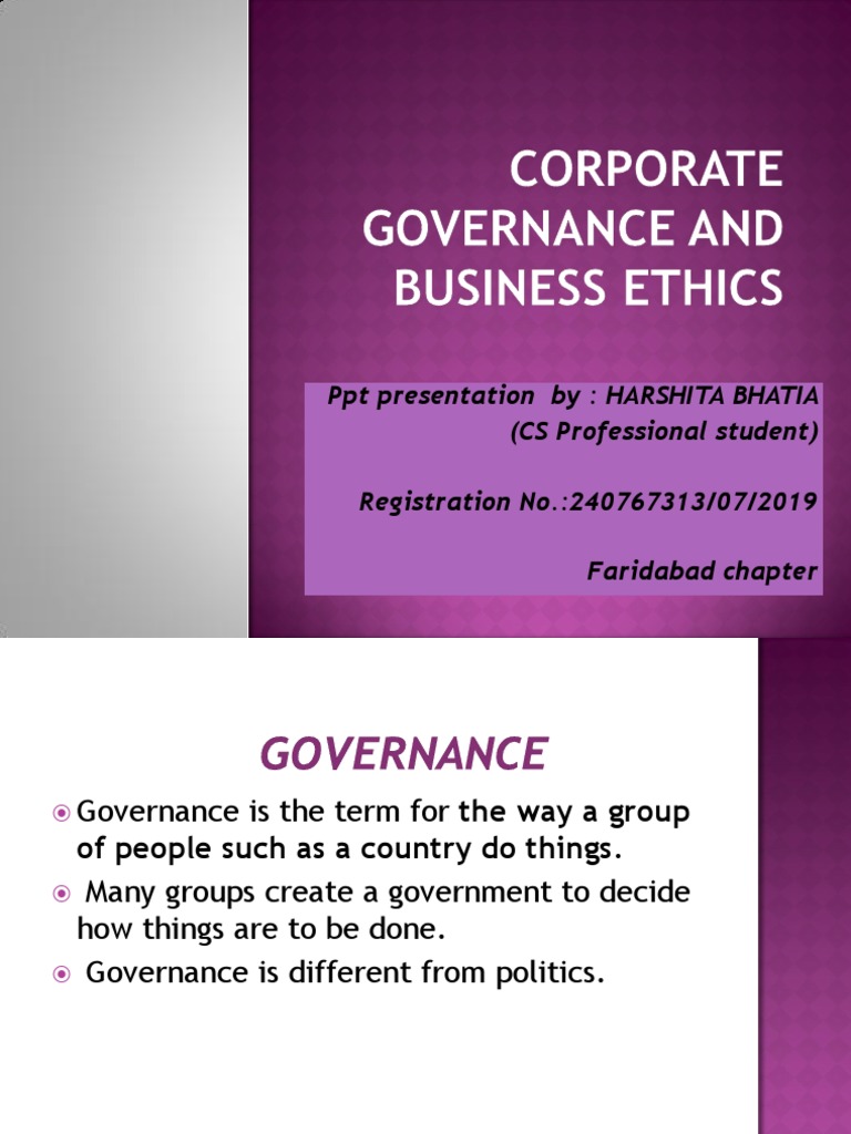 Corporate Governance and Buisness Ethics - Ms Harshita Bhatia-Fbd ...