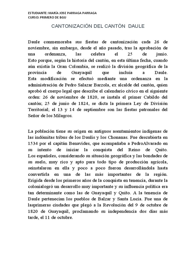 Cantonización Del Cantòn Daule | PDF | Ciencias sociales | Viajes y turismo