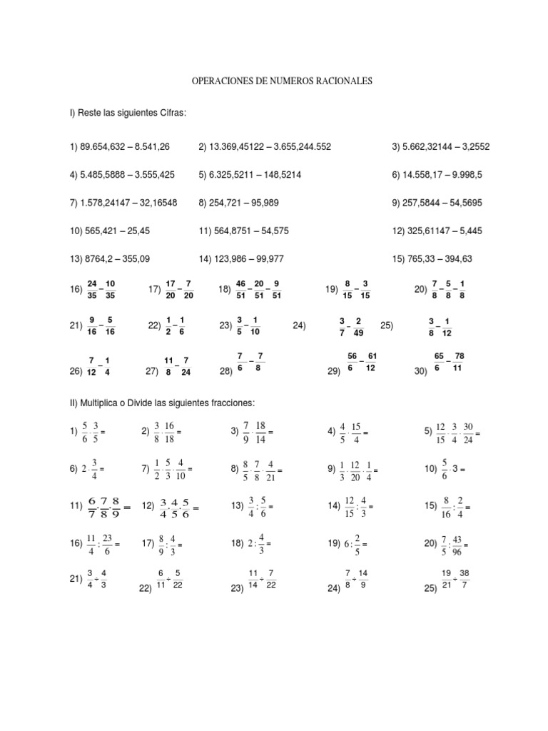 Operaciones de Numeros Racionales1 | PDF | Métodos y materiales de ...